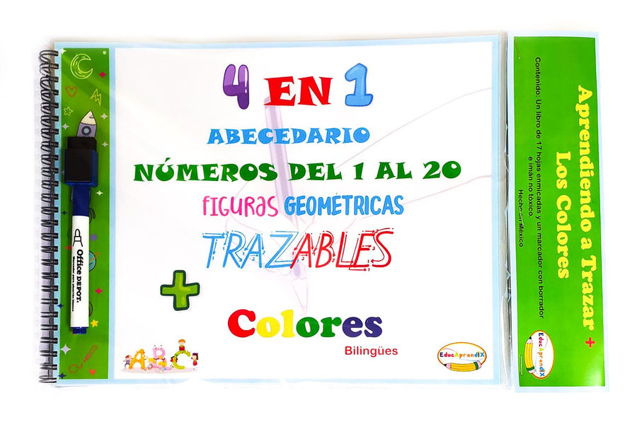 Cuadernillo 4 en 1 trazable (abecedario, números, figuras y colores ...