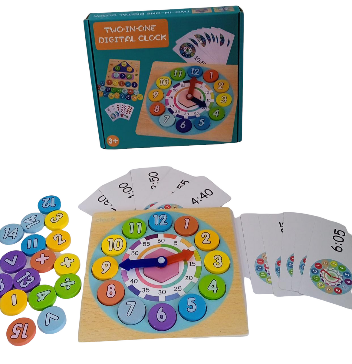 Tablero 2 en 1 con Reloj de madera y para realizar operaciones matemát ...